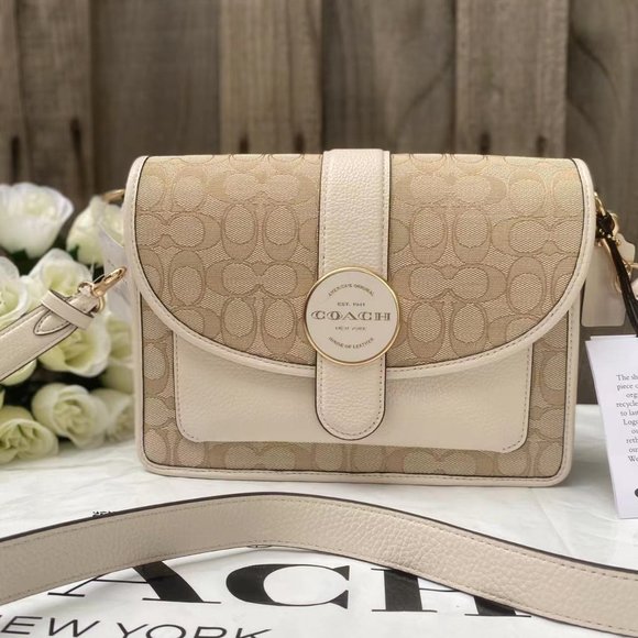 Coach | Bags | Coach Lonnie Crossbody Khaki Signature Jacquard Chalk ...